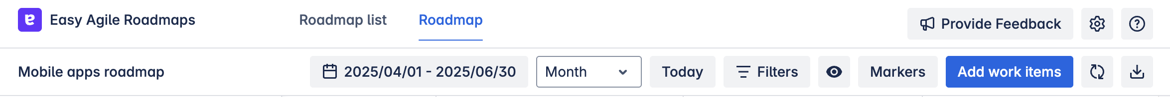 The roadmap menu | Easy Agile Help Center